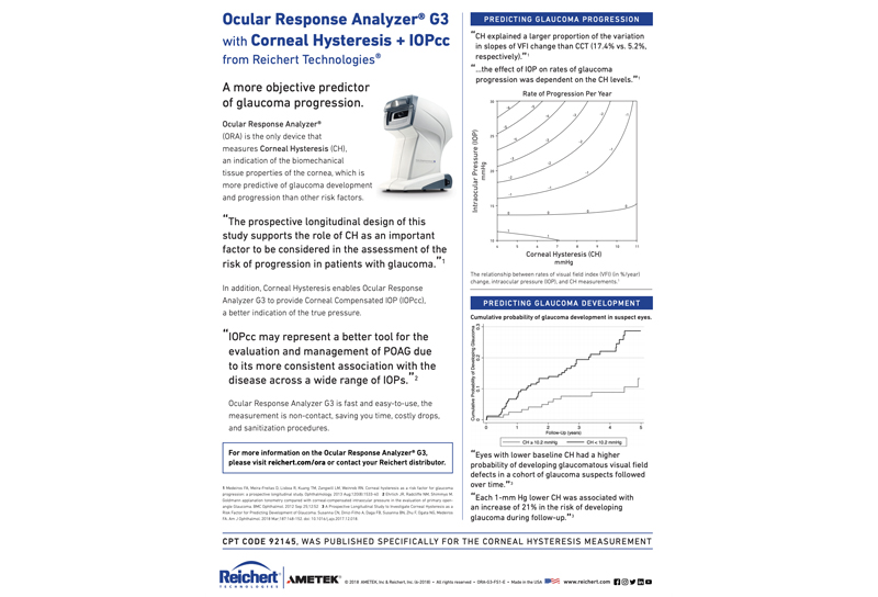 Ocular Response Analyzer® G3 with Corneal Hysteresis (CH) and Corneal Compensated IOP (IOPcc ...